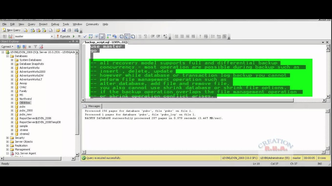 introduction to sql server 2008  backup database using transact - sql part 1 (DBA)