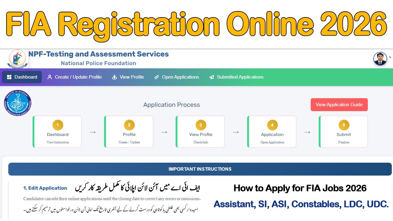 How to Apply for FIA Jobs: Federal Investigation Agency Jobs Registration Online Si, Asi, UDC, 2026
