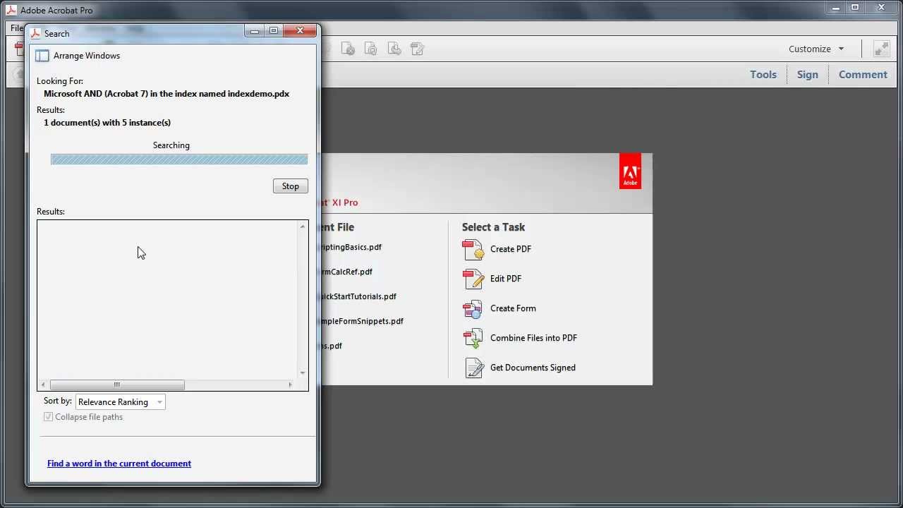 Using Acrobat, index multiple PDF files and do instant full text searches