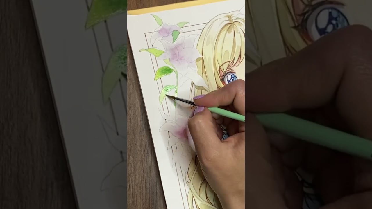 Watercolor Painting🎨/animegirl/PaulRubens5thgeneration set/ #watercolor #animedrawing #shorts