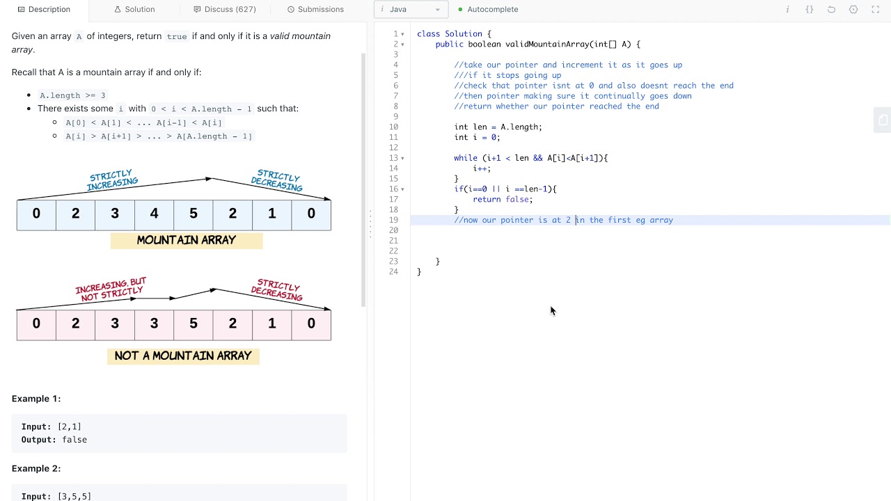 Valid Mountain Array Java [[Leetcode 941]]