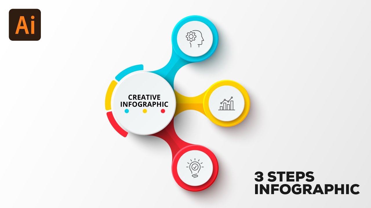 How to create 3 steps flow chart infographic: Illustrator Tutorial