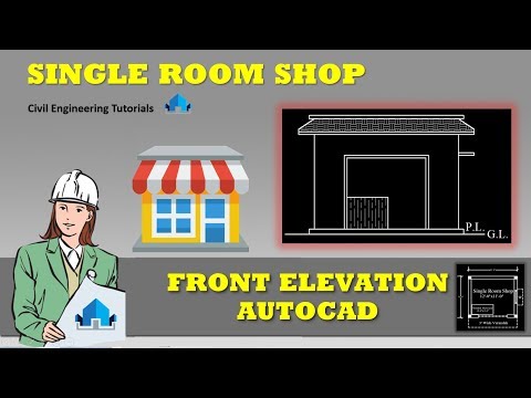 شرح SINGLE ROOM SHOP Drawing - FRONT ELEVATION in AutoCAD | Building #4 ...