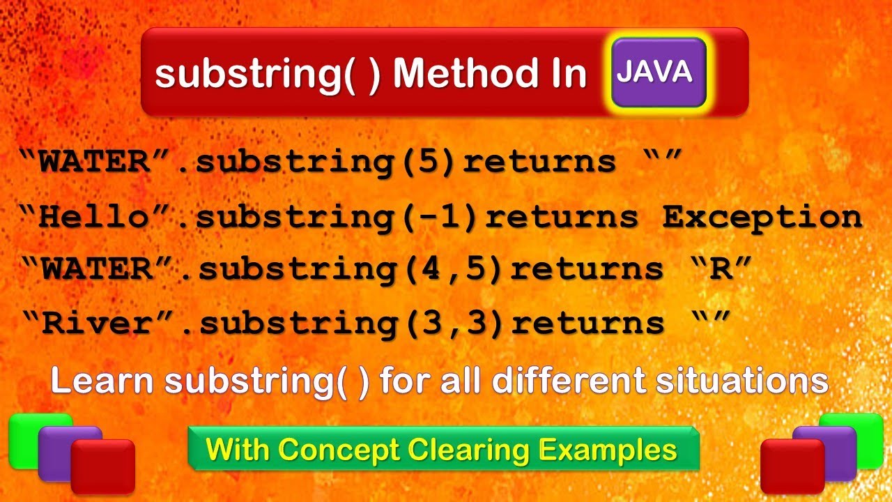 Substring in Java | Extract part of string | string methods | substring examples | substring outputs