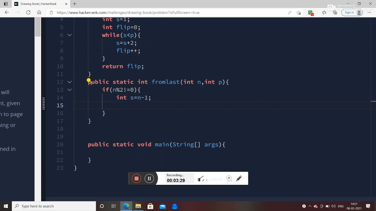 Hackerrak - Drawing Book || Hackerrank || java programming language || Strings || problem Solving