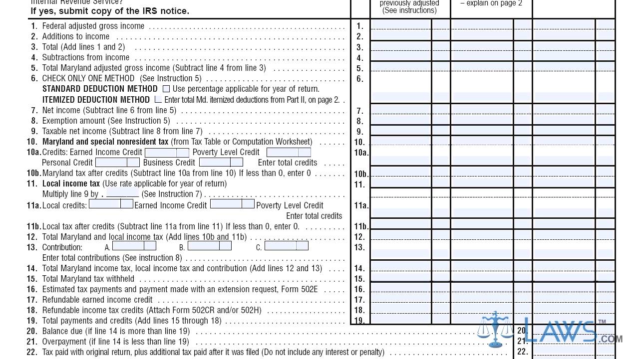 Form 502X Amended Maryland Tax Return
