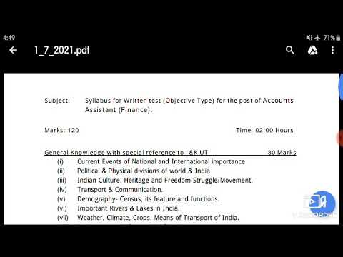 New Syllabus For Finance Account Assistant Post by Jkssb