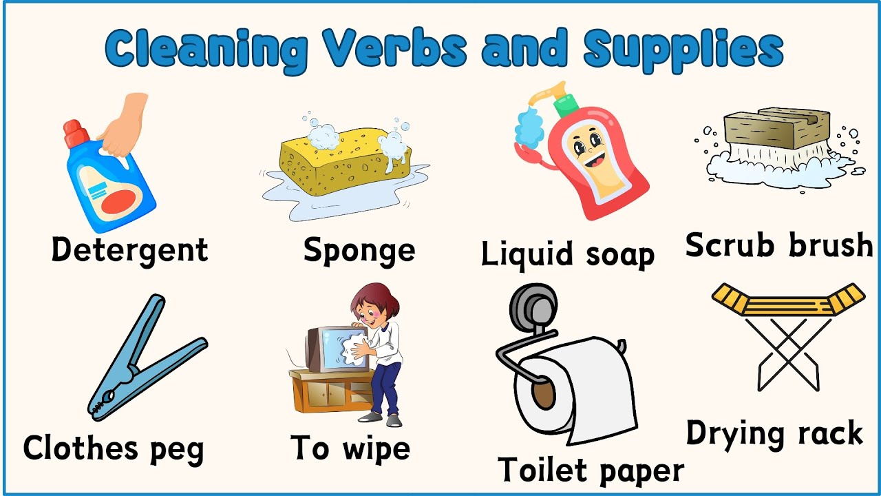 Theme 21:  List of Cleaning Supplies and Verbs related to Cleaning #dailyenglishwords