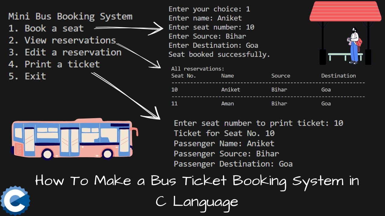 Bus Ticket Booking System using c language || C Language Project