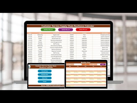 Customer Service Supply Chain Resilience Calendar in Excel