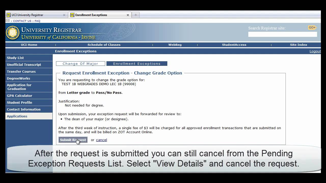 (Deprecated) Enrollment Exception Tutorial - Changing a Grade Option