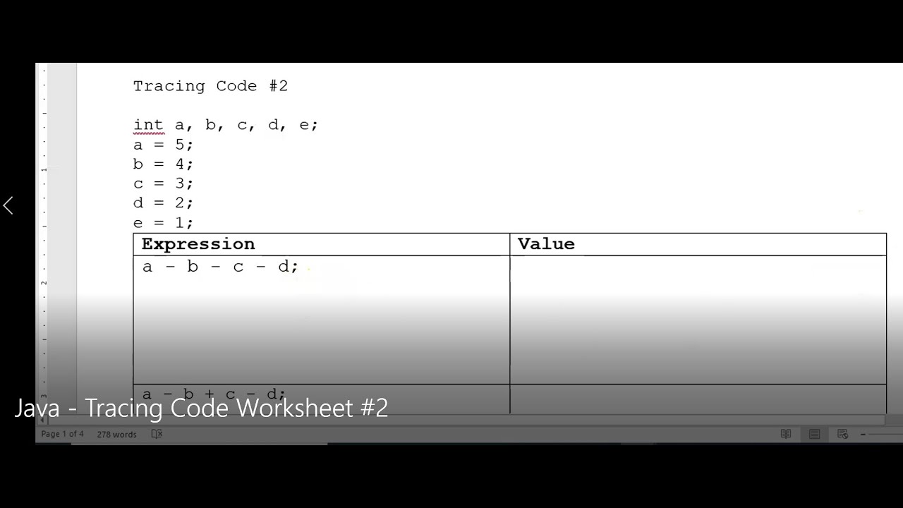Java - Lesson #24 - Tracing Code Worksheet #2