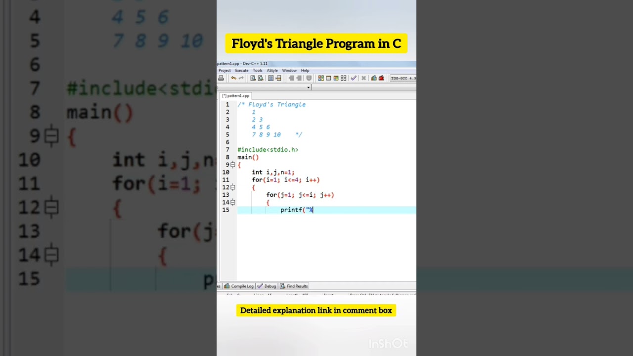 Floyd's Triangle Program in C|Aanchal Rawat#shorts#youtubeshorts#shortsvideo#cse#viral #viralvideo
