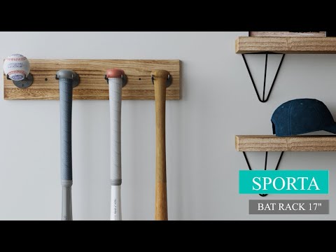 Wallniture Sporta Wood Baseball Bat Display Rack, 4 Sectional Wall Shelf for Sports Memorabilia