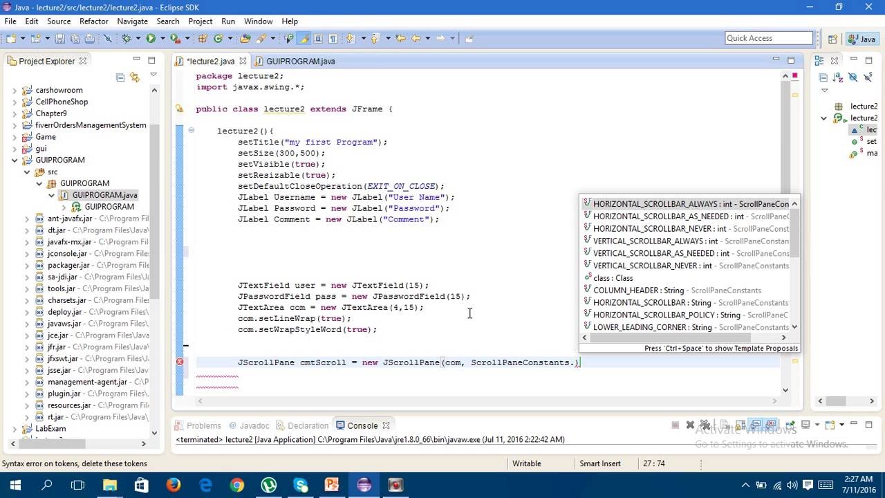 How to Create Scroll Pane and Buttons in java GUI