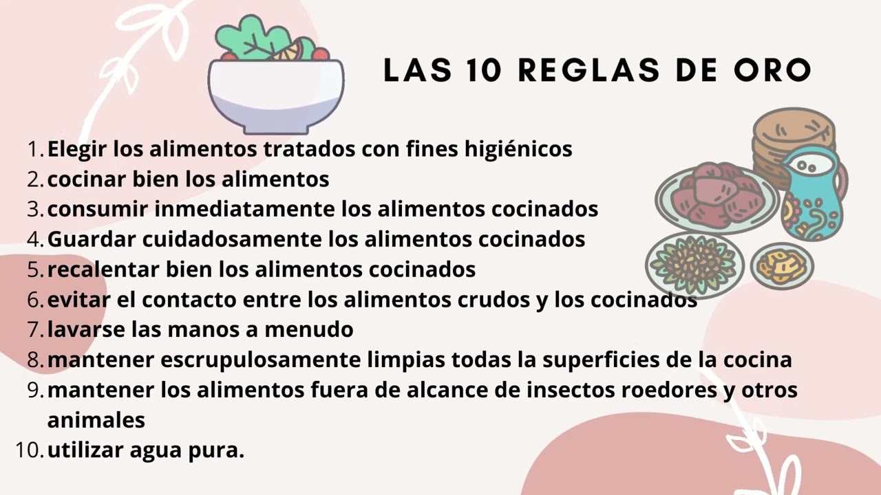 10 REGLAS DE ORO EN LA MANIPULACION DE ALIMENTOS( universidad Mariano Gálvez) Enfermeria