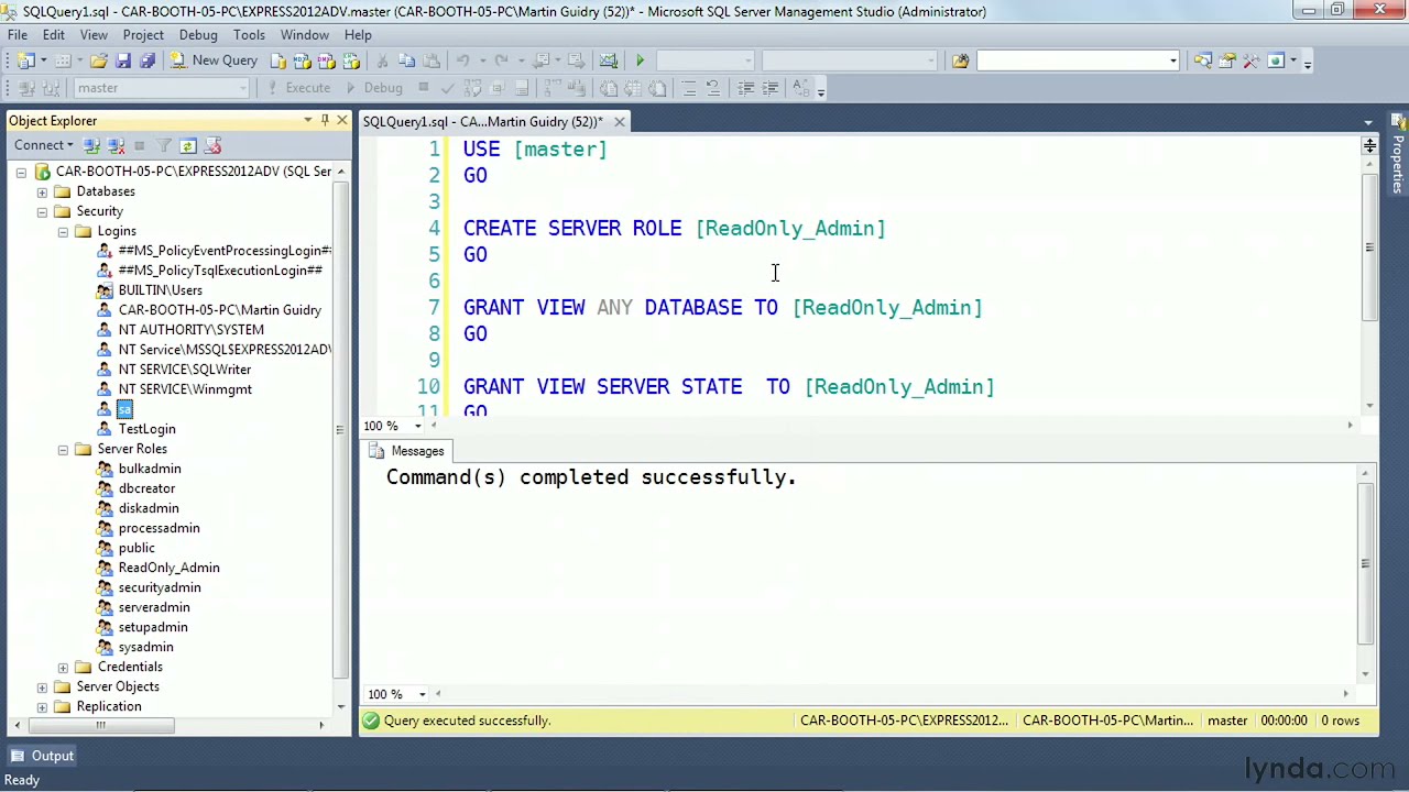 SQL Server Tutorial - Creating user-defined server roles