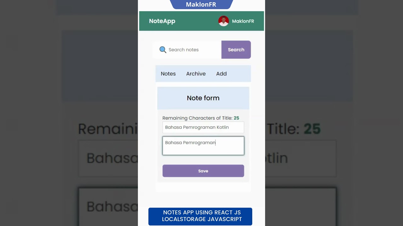 NotesApp using React JS Local Storage Javascript - Dicoding Indonesia