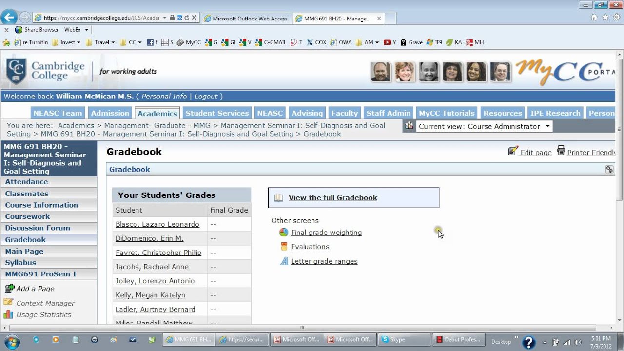 MYCC Setting up Grading Scale in Gradebook