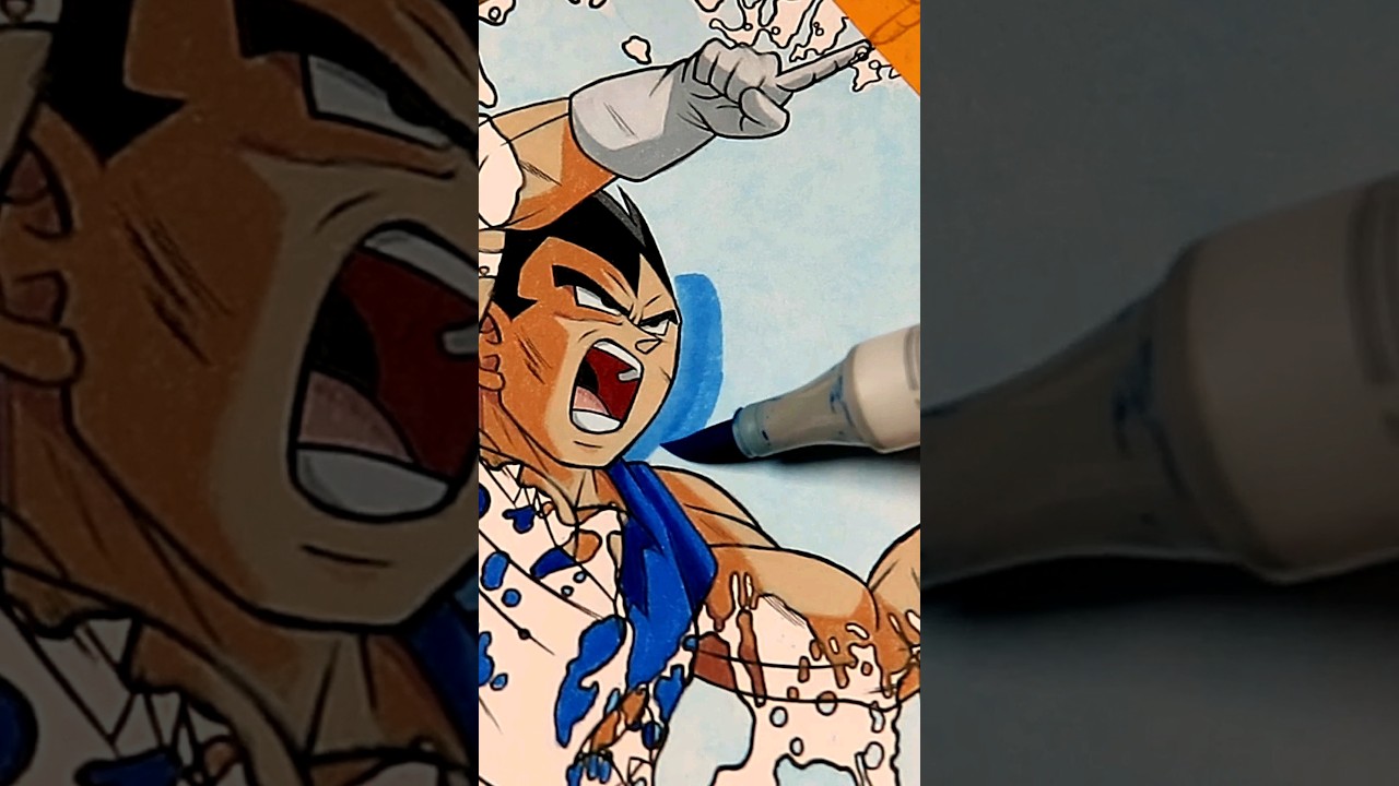 Drawing Goku and Vegeta Fusion Dance ✨ | Liquid Art 💦 | PART 1 #shorts #dragonball #vegeta