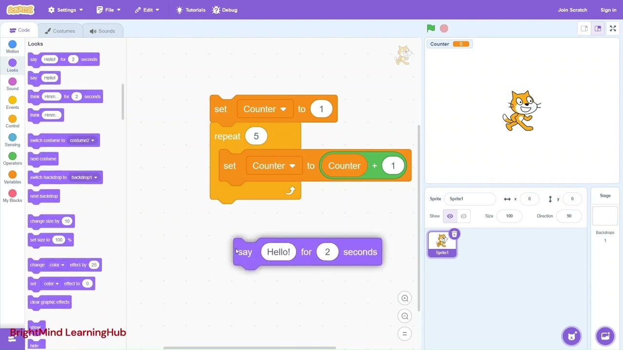 Learn Scratch Repeat Block: Count from 1 to 5 with Ease! | Scratch for Beginners
