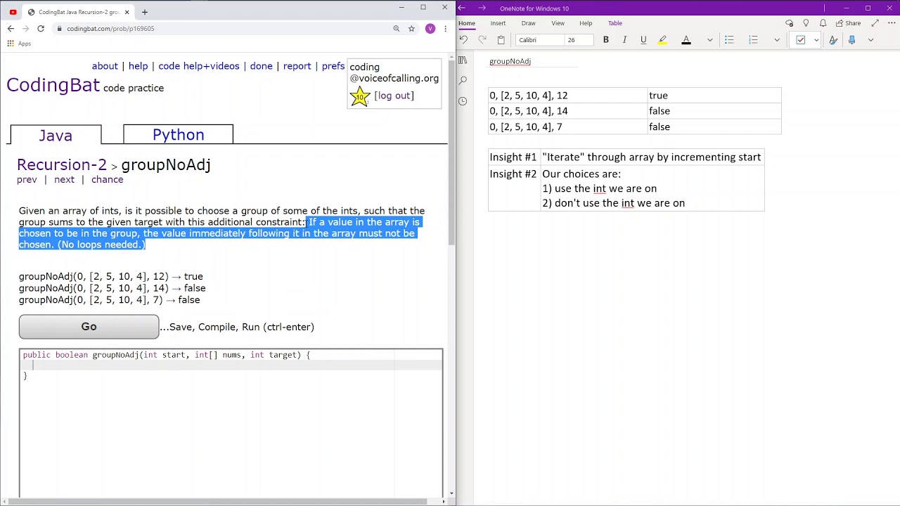 Recursion - 2 (groupNoAdj) Java Solution || Codingbat.com