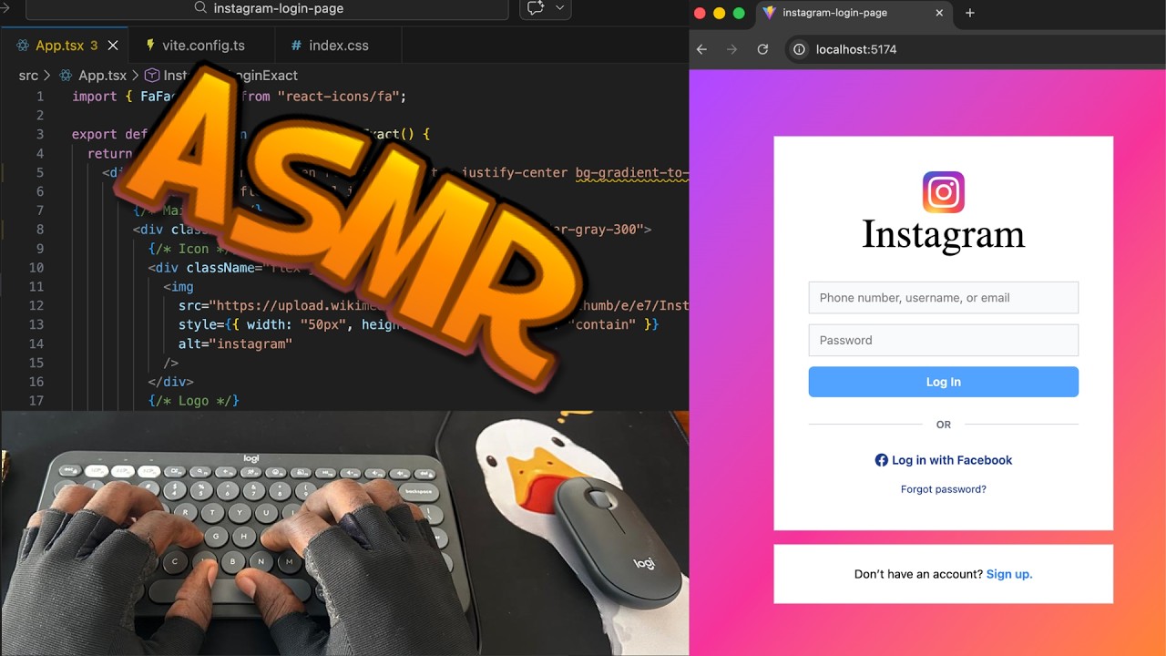 Asmr Programming - Instagram Login Page with ReactJs + Tailwindcss  (No talking)