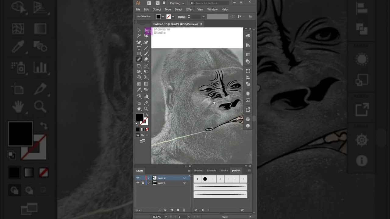 How to draw Gorilla Portrait Vector Art Illustrator