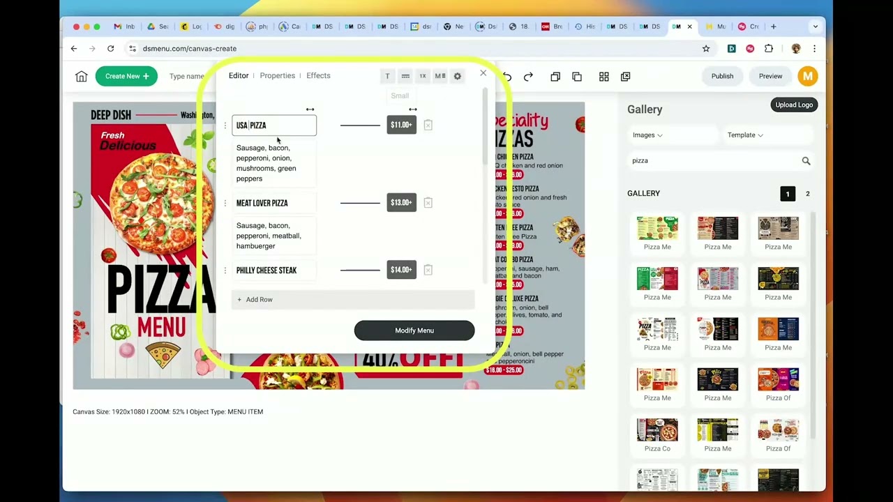 DSMENU Create Menu Board Using Template