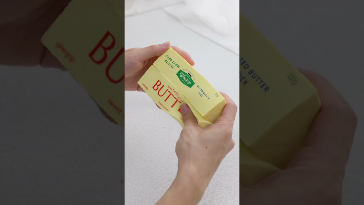 Three delicious kinds of butter, two salted and one unsalted. #satisfying #squishy #squishyasmr