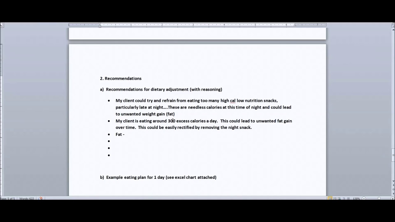 Dietary Analysis Assignment  Video guide 3