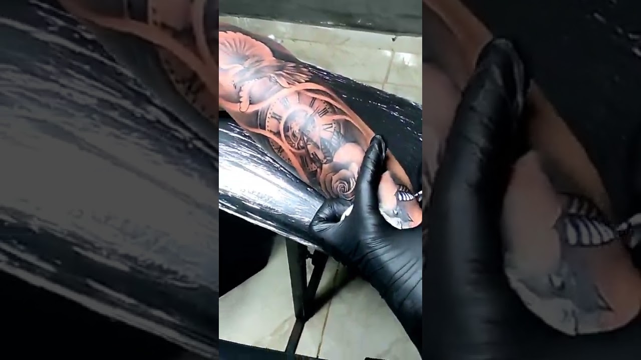 relógio, rosa e pombo (tattoo)