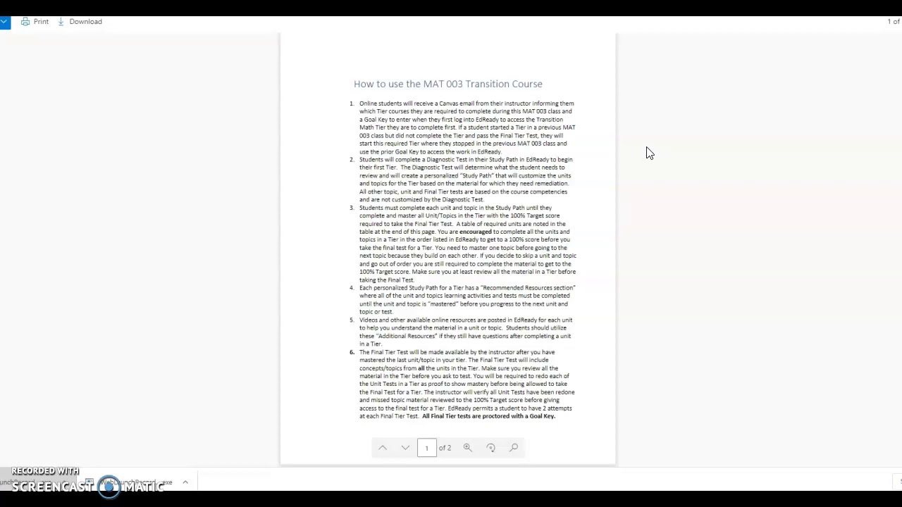Determine your Tiers for the MAT 003 Course