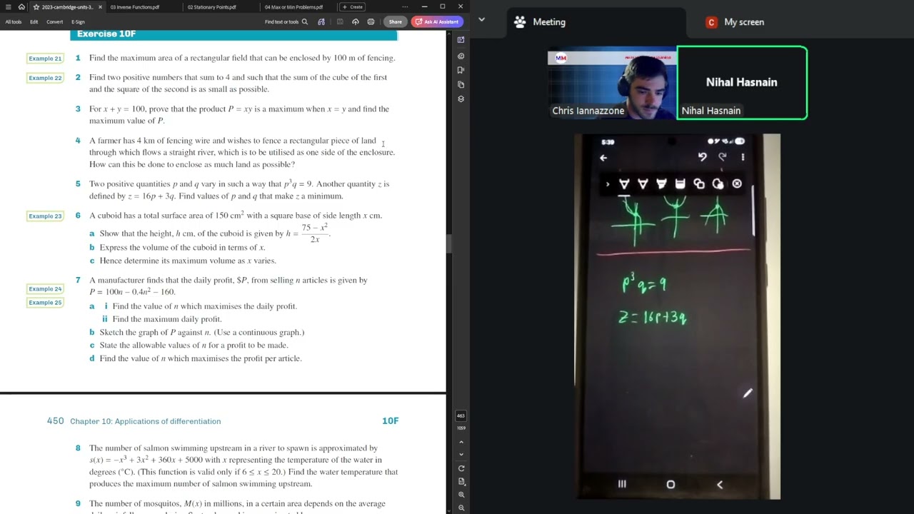 Math Methods Applications of Differentiation