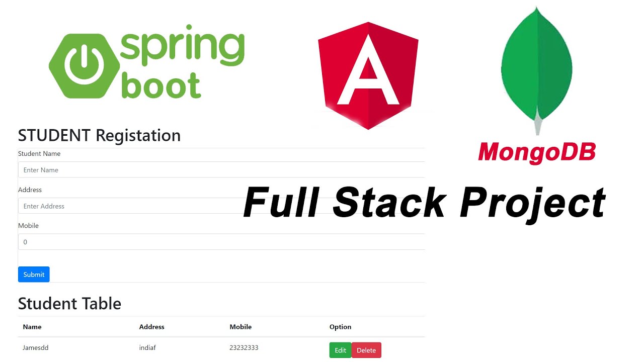 Spring boot with Angular  MongoDB database Full Stack Application