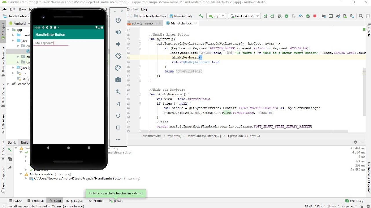 Hide Keyboard in Android Studio + Kotlin