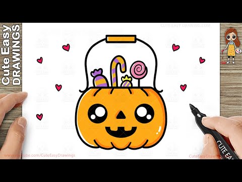 How to Draw a Cute Halloween Pumpkin Easy | Trick or Treat Pumpkin Bucket Drawing and Coloring