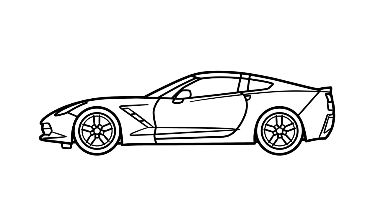 How to draw a CHEVROLET CORVETTE C7 easy | Drawing Corvette Stingray zr1 from the side