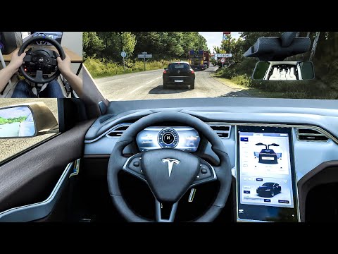 Euro Truck Simulator 2 - Tesla Model X [Steering wheel gameplay]