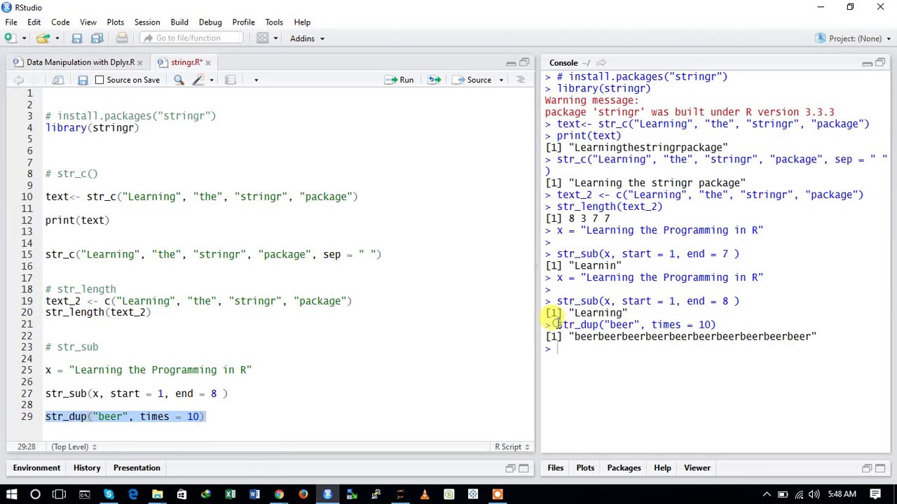 Using stringr package in R