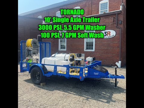TORNADO 10’ Mobile Wash Trailer for Sale: 3000 PSI 5.5 GPM Pressure Washer, 100 PSI 7 GPM Soft Wash