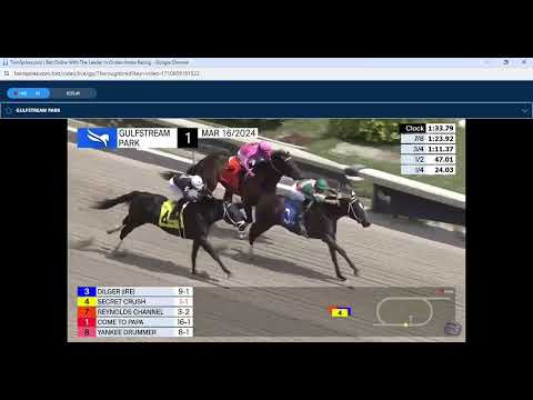 Horse Racing: Dilger Wins Race 1 Gulfstream Park. Full Race Sat. Mar 16, 2024.