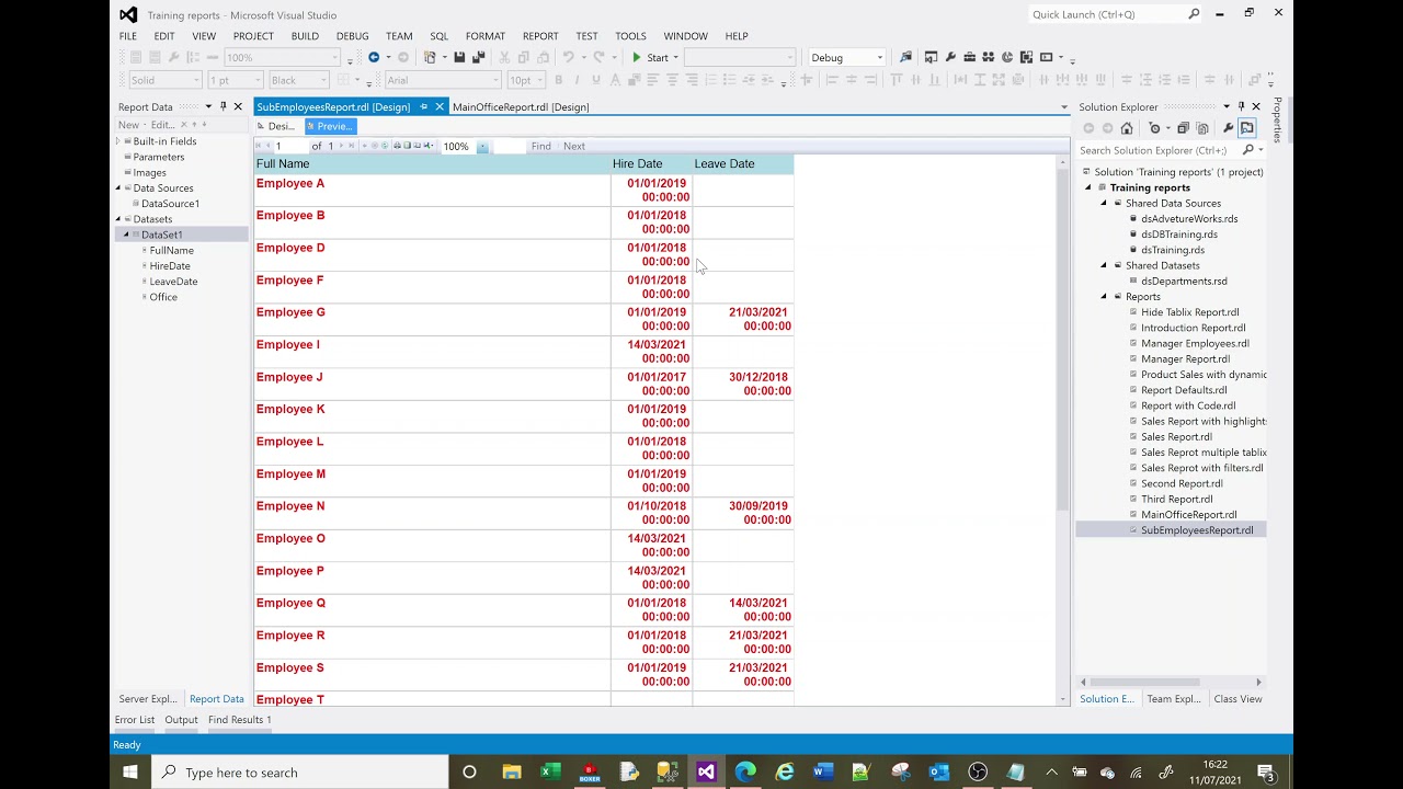 MS SSRS tutorial on subreports (sub reports)