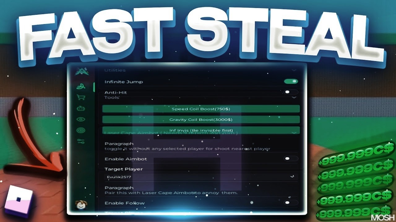 Steal A Brainrot Script *NO KEY* [ INSTANT STEAL, DESYNC, ANTI HIT, HUB, FLY, DUELS, INVISIBLE ]