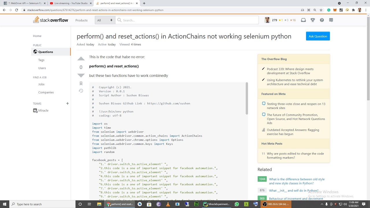perform() and reset_actions() in ActionChains not working selenium python