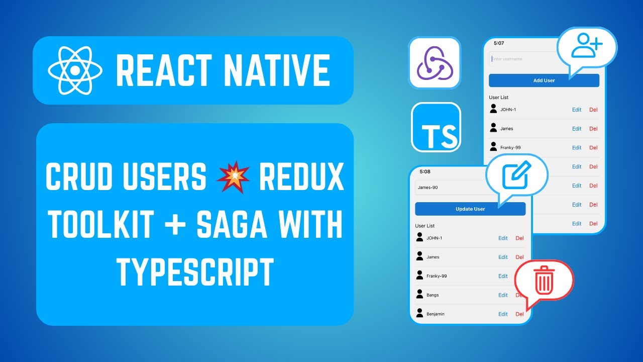 React Native CRUD User list with Redux Toolkit & Redux Saga | TypeScript Tutorial