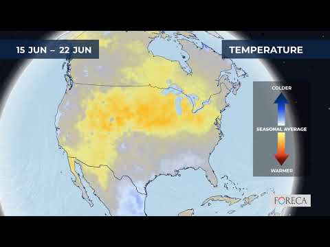 Monthly temperature forecast for the USA 6/6/2025