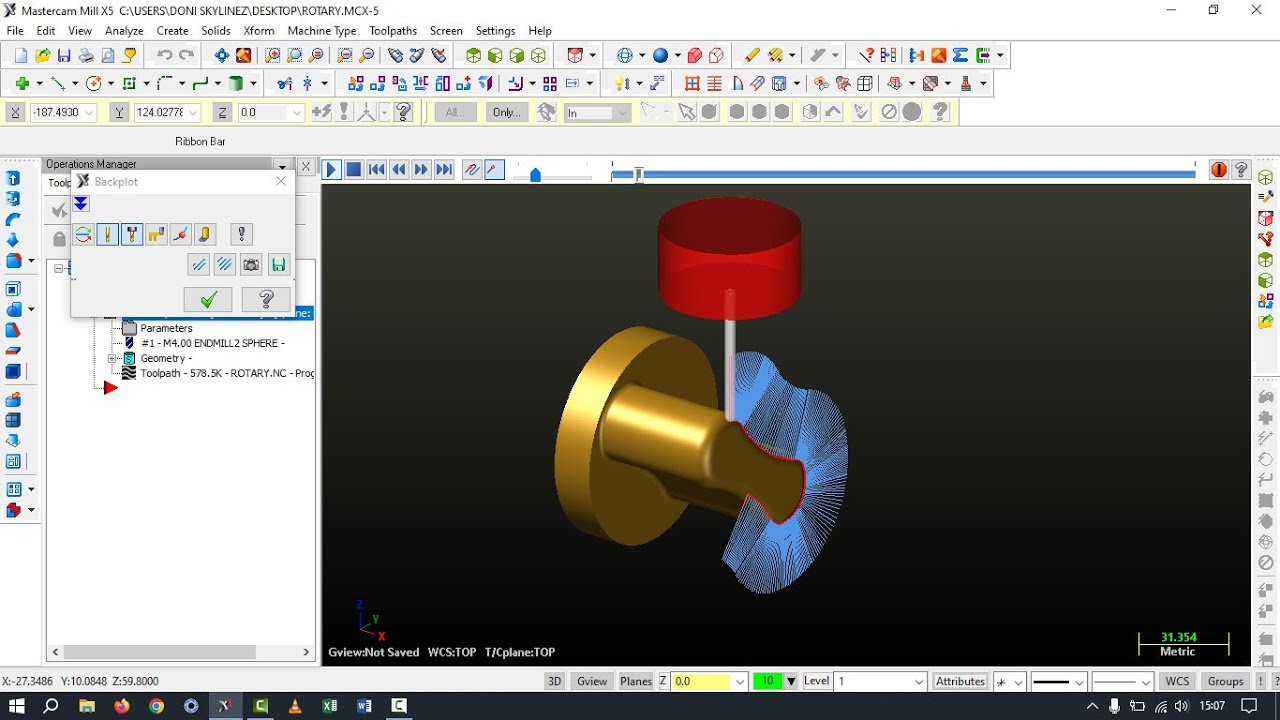 MasterCam X5 || 4-Axis Mill Example || Rotary Mill