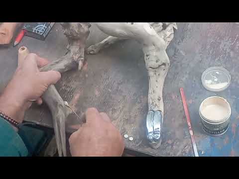 Making two driftwood bird forms to act as stands for other mini sculptures..