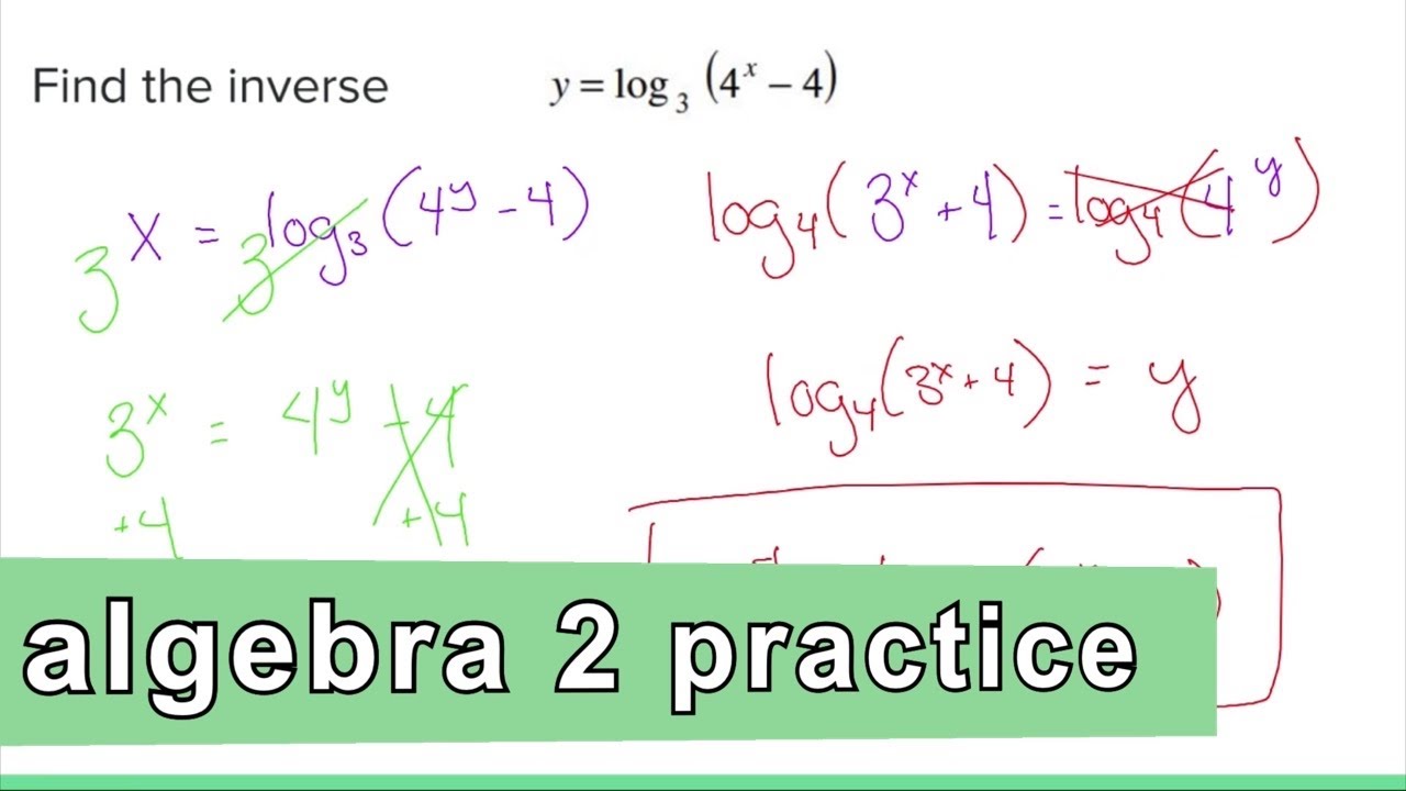 Algebra 2 Practice - Find the Inverse of a Logarithmic Function